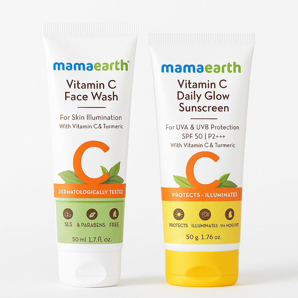 Vitamin C Daily Glow Sunscreen 50gm & Vitamin C Face Wash 50ml | Mamaearth